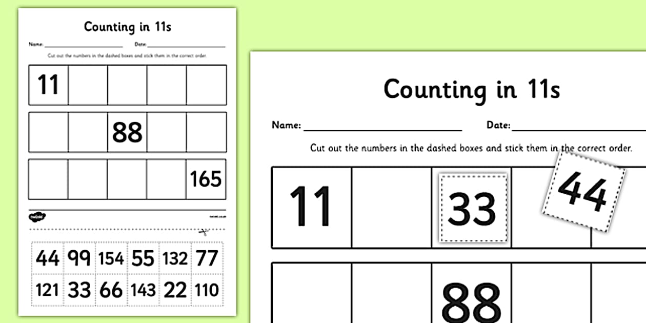 Counting in 11s Cut and Stick Worksheet / Worksheet - Twinkl