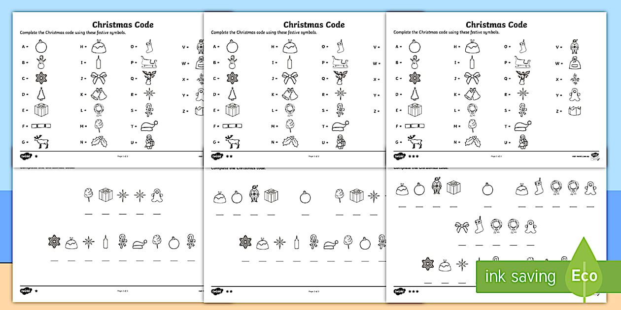 Lower Ability Cryptic Christmas Code Worksheet - Twinkl