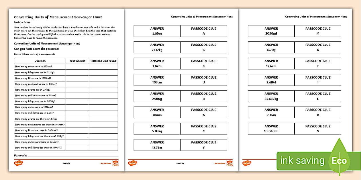 Converting Units of Measurement Scavenger Hunt - Twinkl