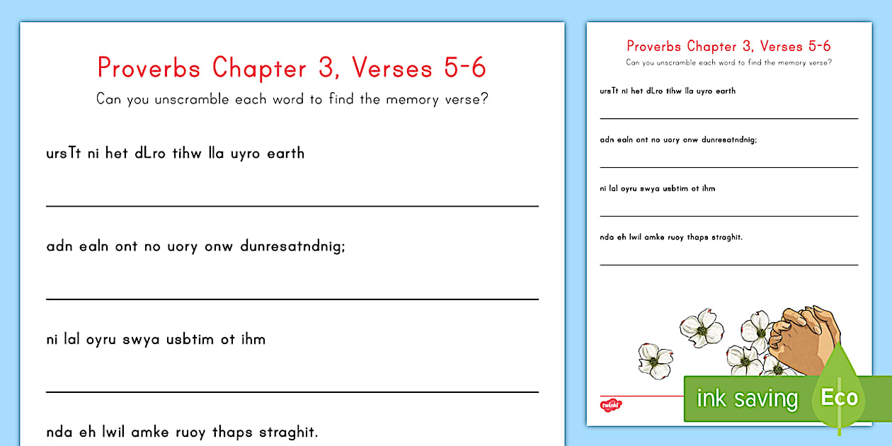 Proverbs 3:5-6 Word Unscramble