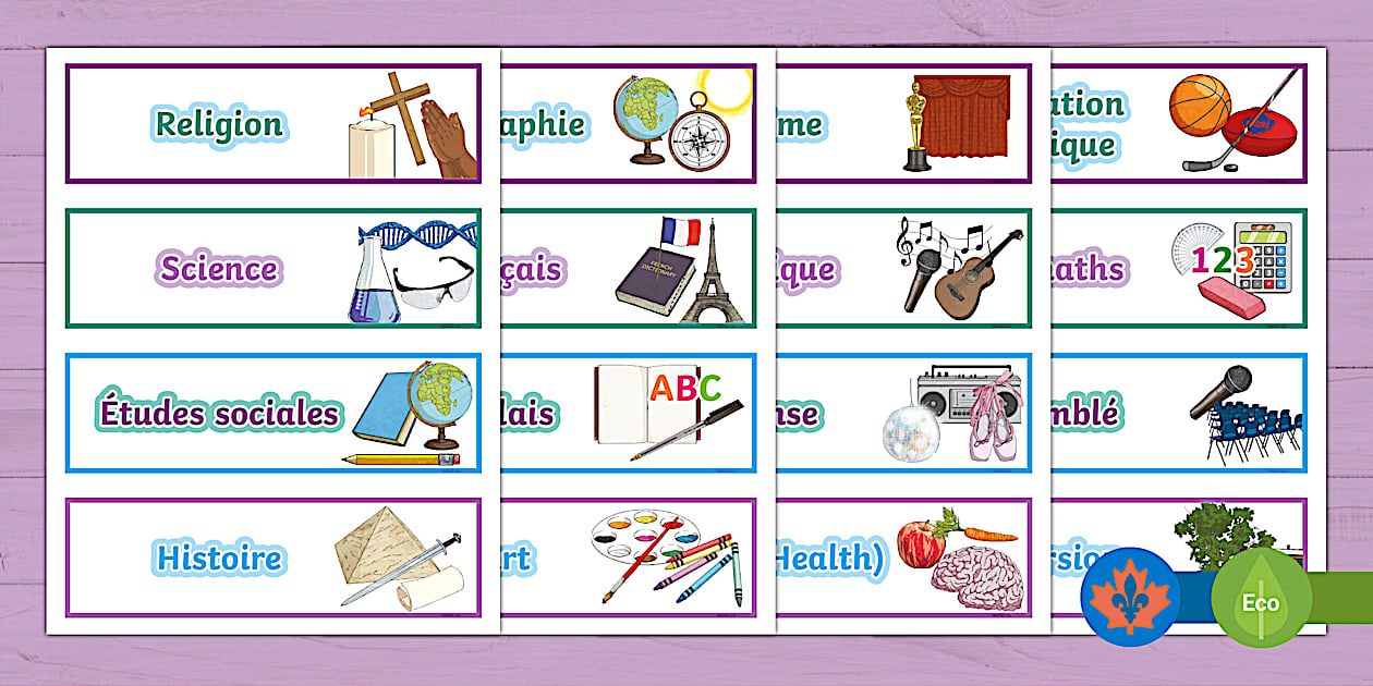 Classroom Subjects Display Labels French (teacher made)