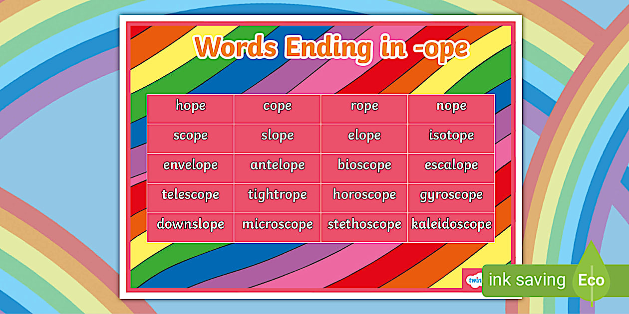Words Ending in -ope Word Mat