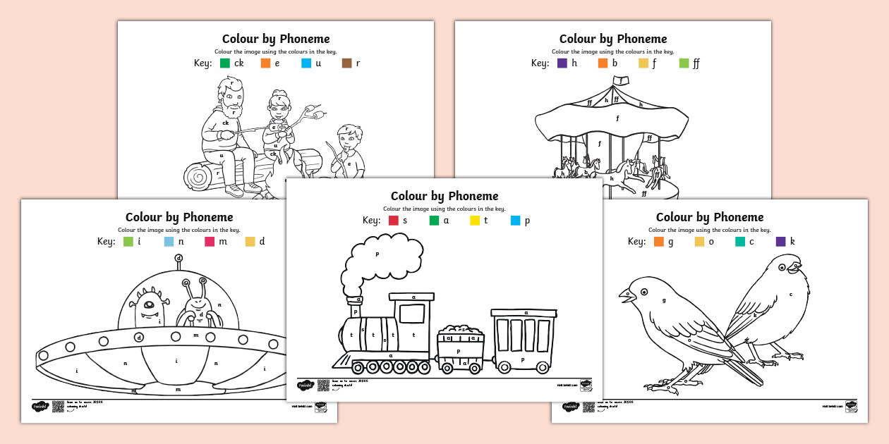 Colour by Phoneme Phase 2 Colouring Pages - Twinkl