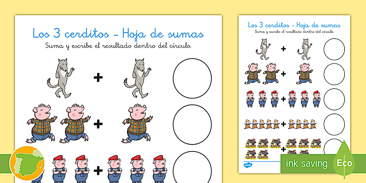 Sumar hasta 10: Los tres cerditos (teacher made) - Twinkl
