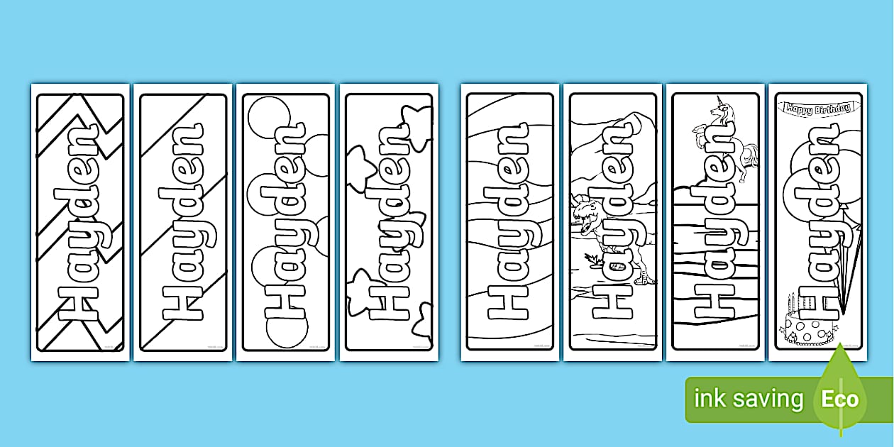 Hayden Name Simple Colouring Bookmarks (teacher made)
