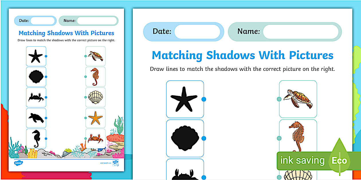 Under the Sea Shadow Matching Worksheet - Twinkl