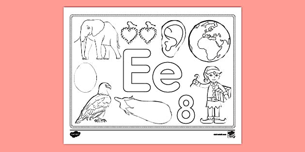 Letter E Coloring Page (professor feito) - Twinkl