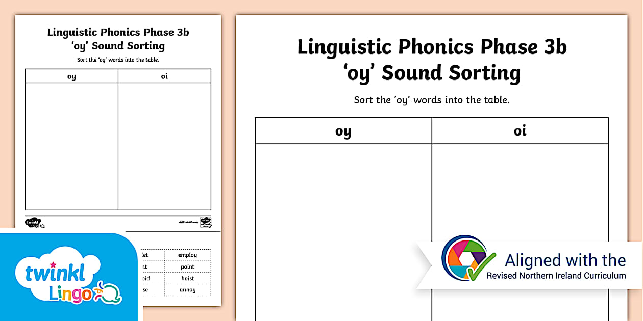 Linguistic Phonics Phase 3b 'oy' Sound Sorting Activity Sheet