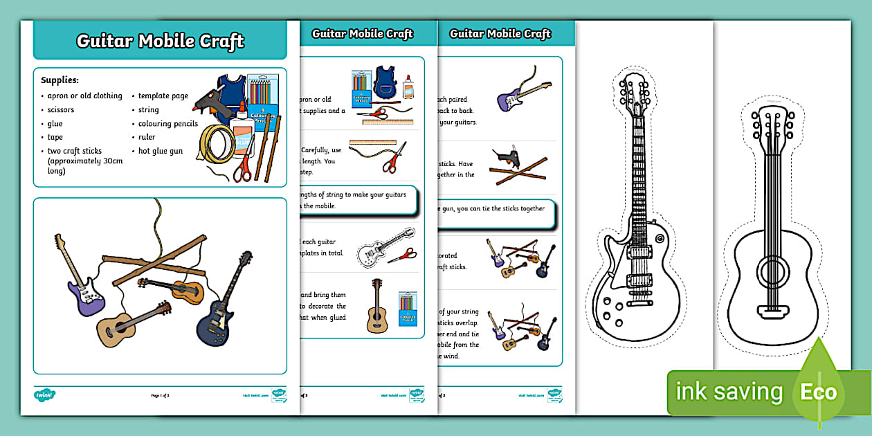 Guitar Mobile Craft (teacher made) - Twinkl