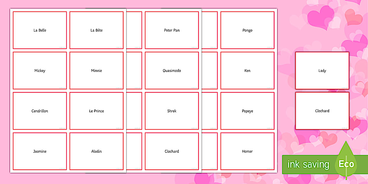 French Valentine's Day Famous Couples Matching Cards