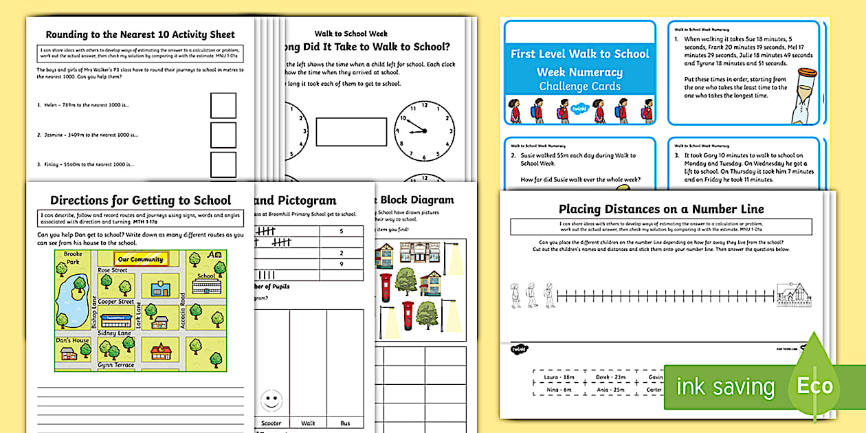 CfE First Level Walk to School Week Maths Activity Pack