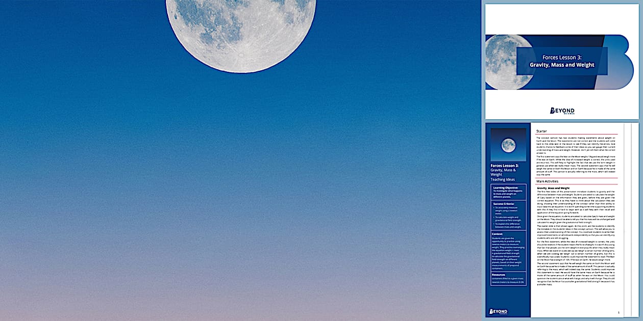 KS3 Forces Lesson 3: Gravity, Mass and Weight | Beyond