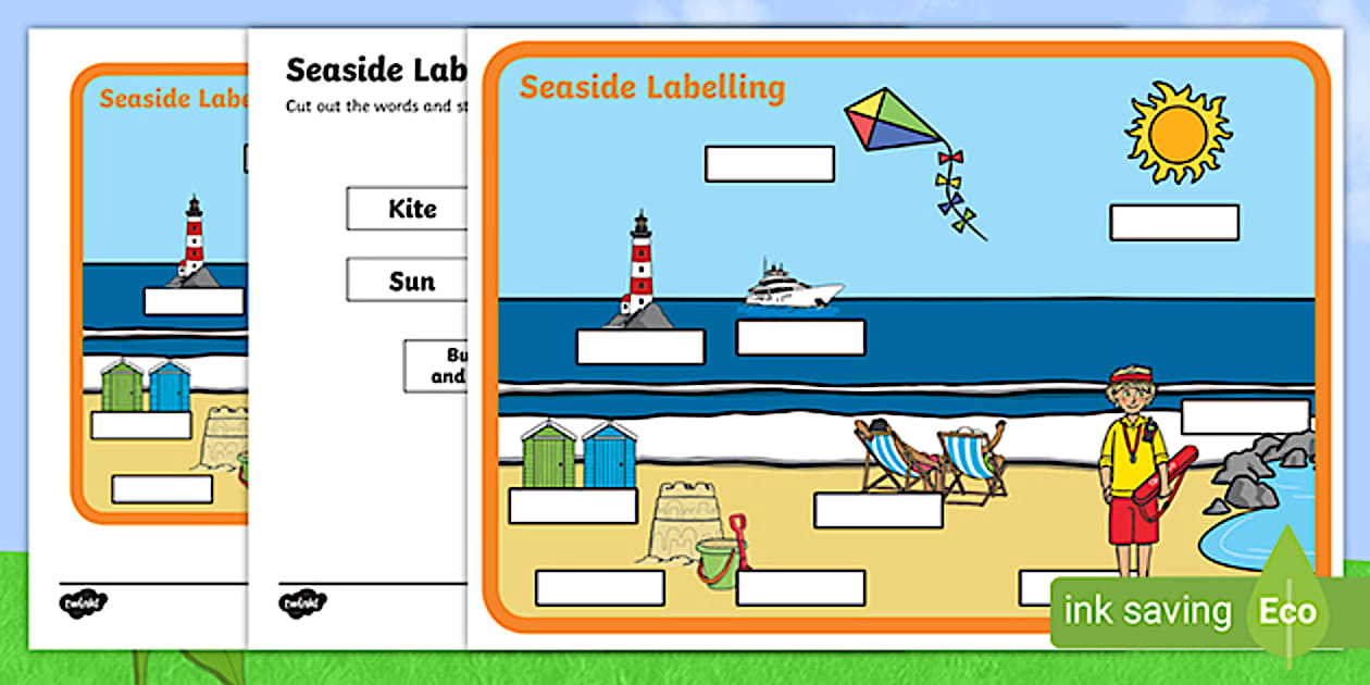 Seaside Scene Labelling Activity (teacher made) - Twinkl