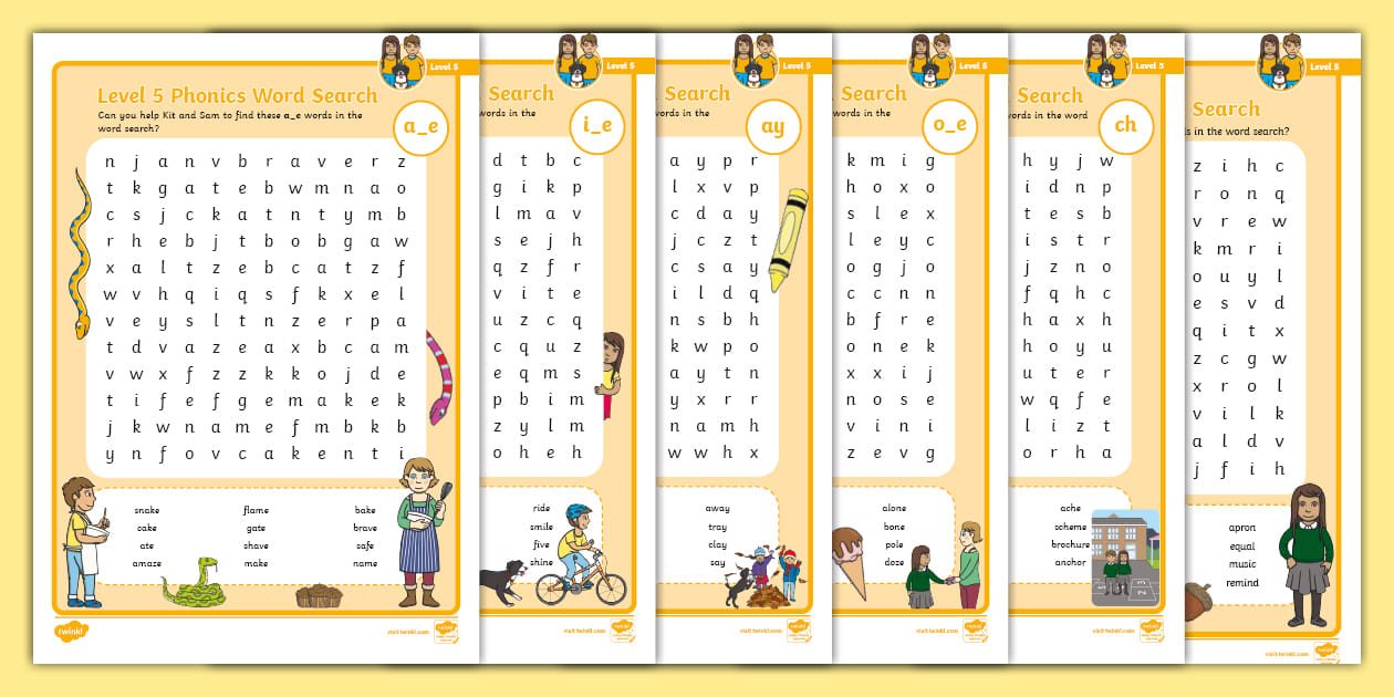 Level 5 Decodable Word Search Pack Weeks 1-10 - Twinkl