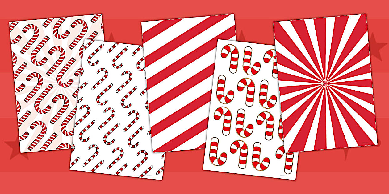 Candy Cane Pattern Paper - Twinkl Primary Display - Twinkl