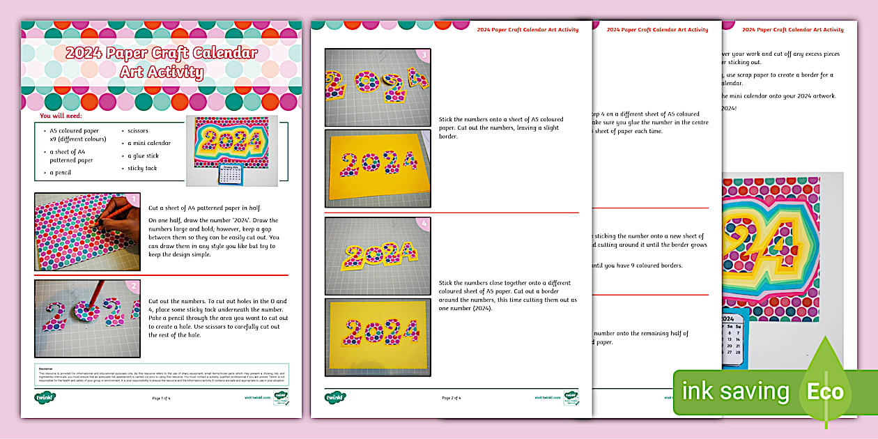 KS2 2024 Paper Craft Calendar Art Activity