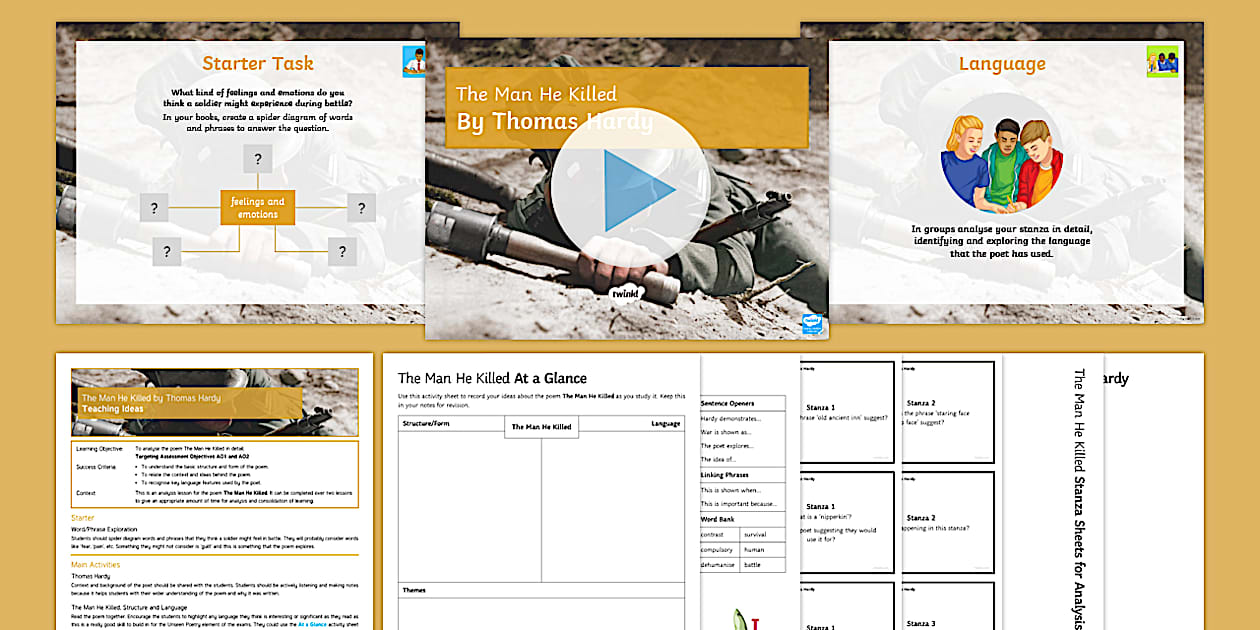 GCSE Poetry Lesson Pack to Support Teaching on 'The Man He Killed' by ...