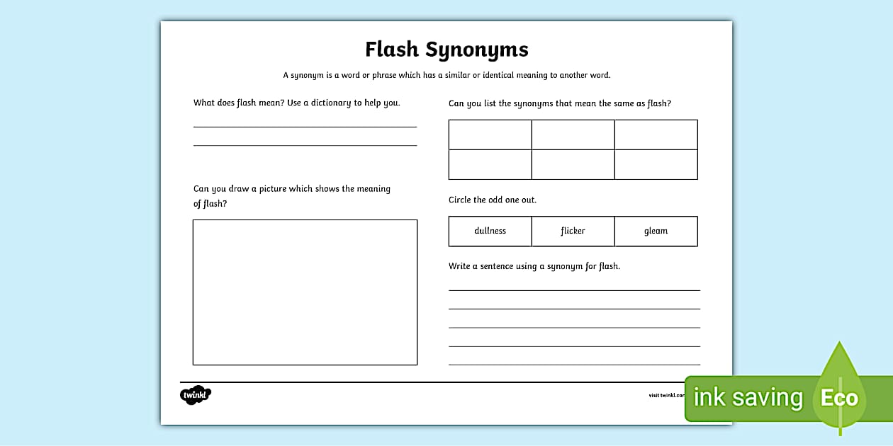 Flash Synonyms Worksheet (teacher made) - Twinkl