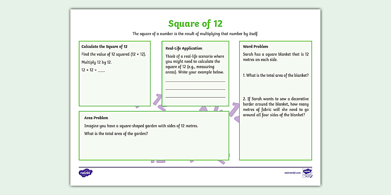 Challenge Sheet: Square of 12 (teacher made) - Twinkl