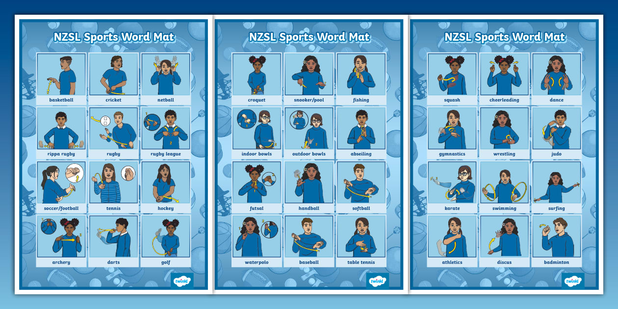 NZSL Sports Word Mat (teacher made) - Twinkl