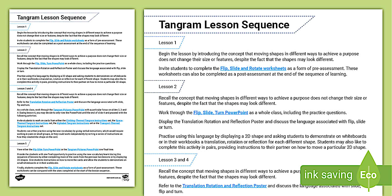 Transformation and Tangram Teacher Lesson Sequence - Twinkl