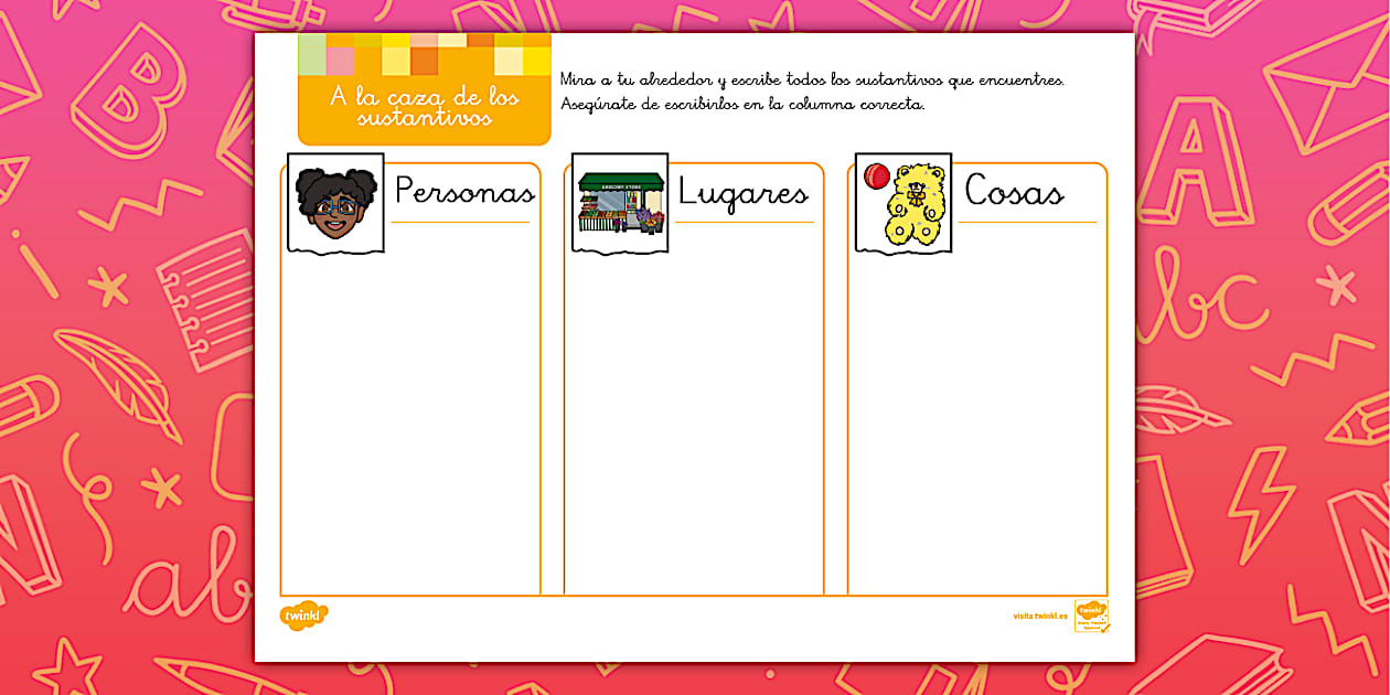 Ficha de actividad: A la caza de los sustantivos - Twinkl