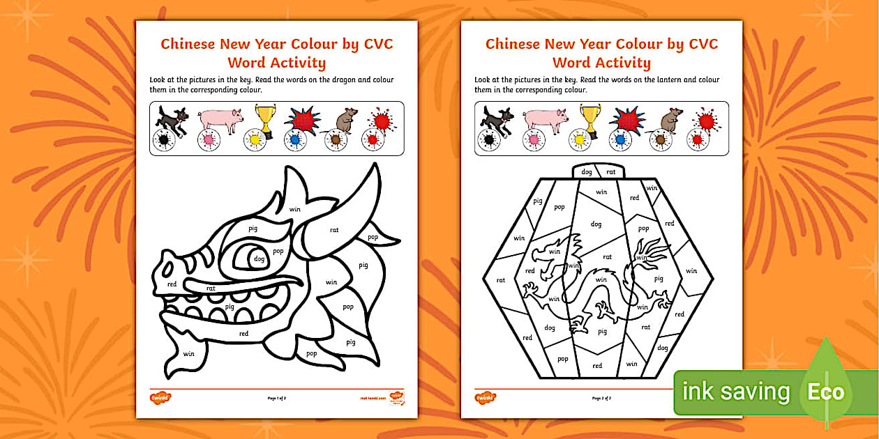 Chinese New Year Colour by CVC Word Activity | Twinkl