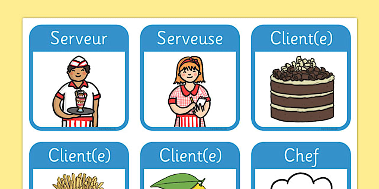 Restaurant Role Play Badges French (teacher made) - Twinkl