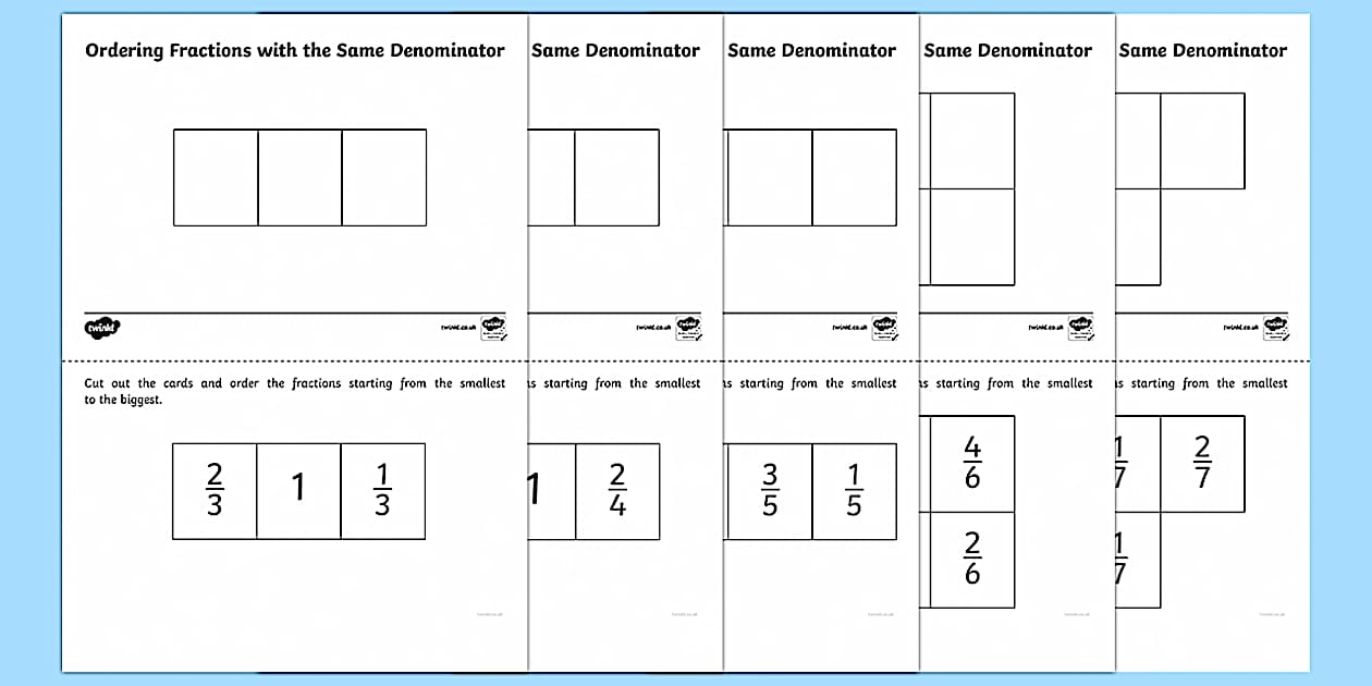 Ordering Fractions with the Same Denominator Activity