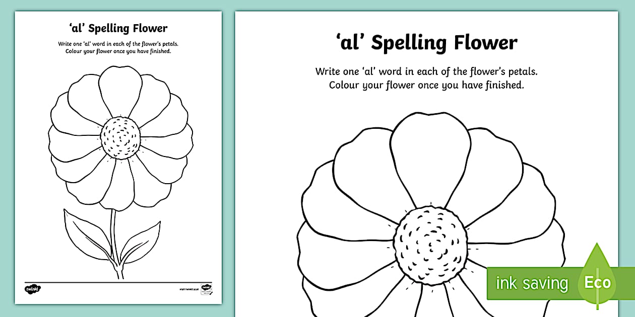 'al' Sound Spelling Flower Worksheet (teacher made)