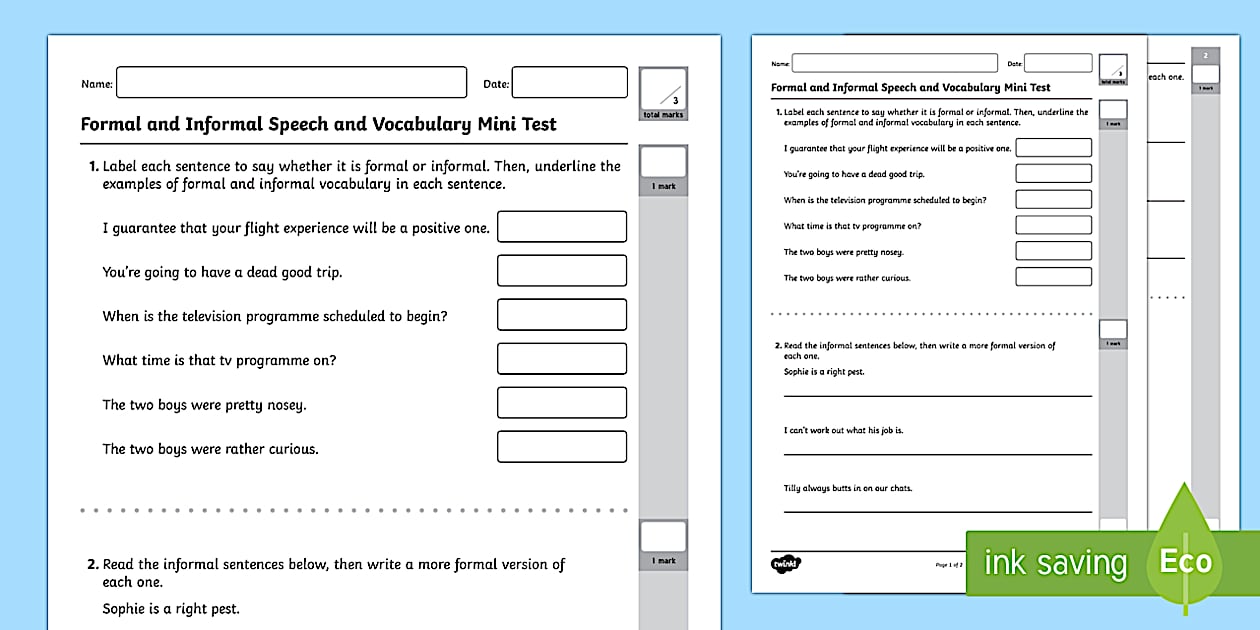 Recognising and Using Formal and Informal Vocabulary Test