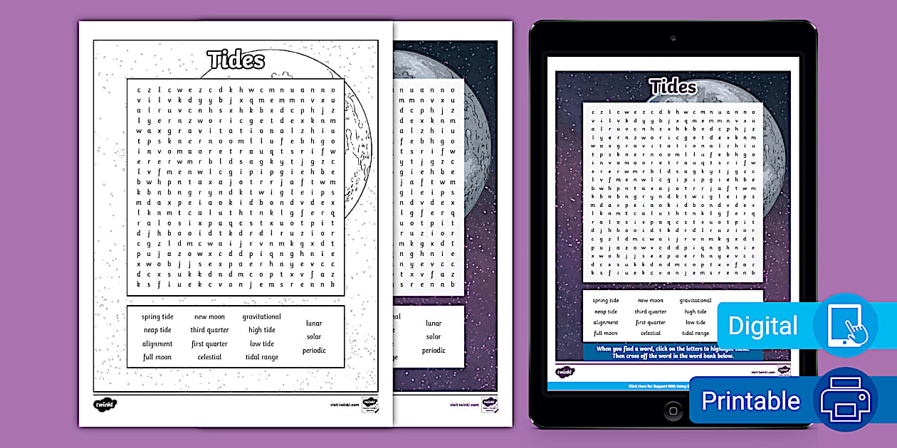 Tides Word Search for 6th-8th (teacher made) - Twinkl
