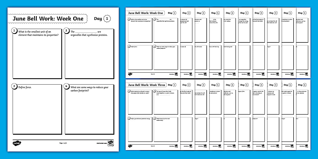 Sixth Grade Science June Bell Work Bundle (Teacher-Made)