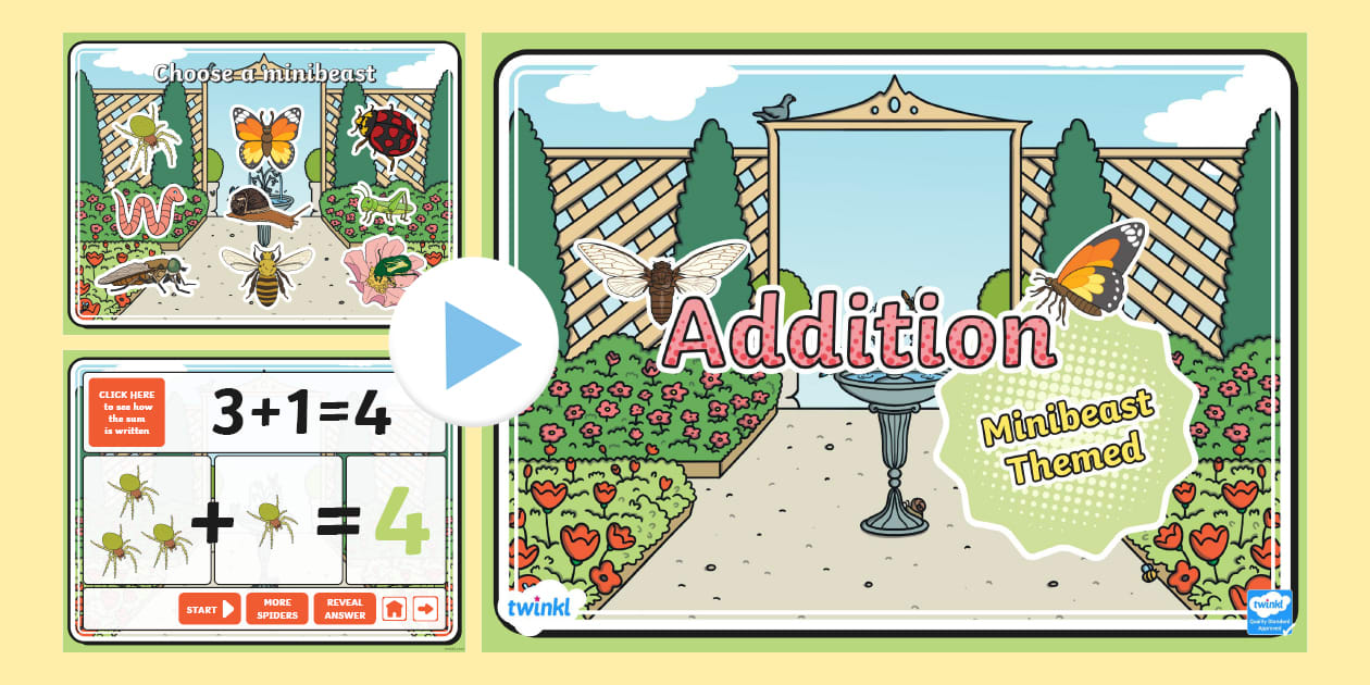 Minibeast Themed Addition PowerPoint (teacher made) - Twinkl