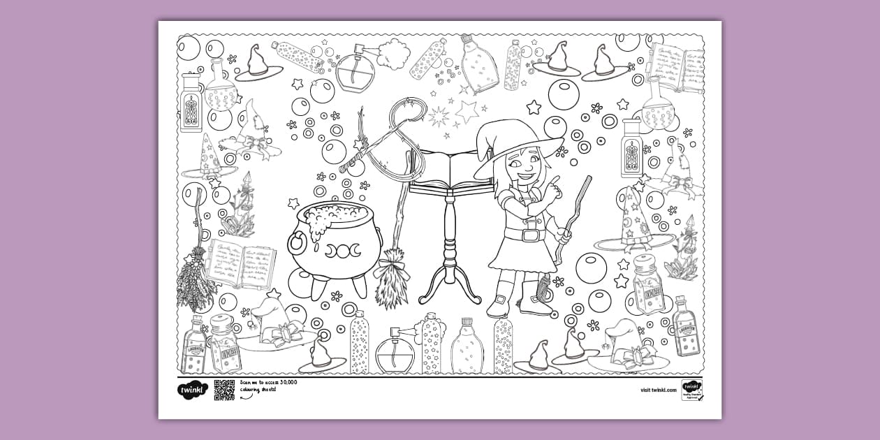 Witches Doodles Colouring Sheet - Twinkl