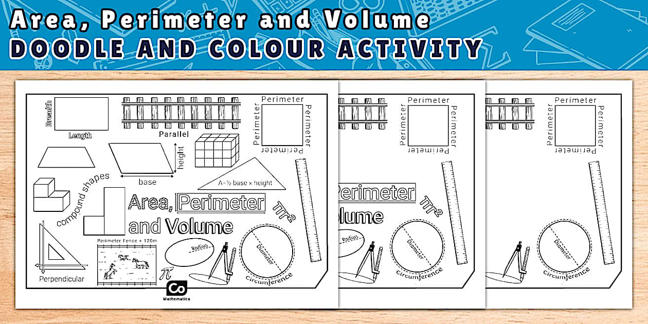 Area, Perimeter and Volume Doodle and Colour