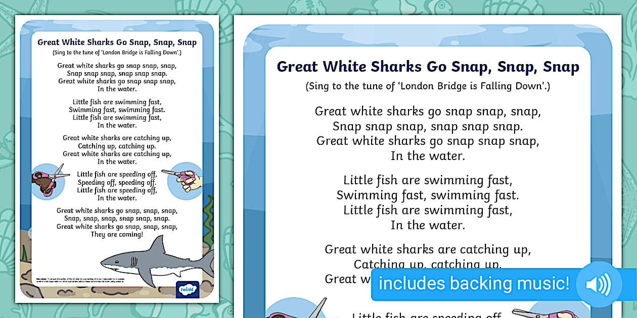 Great White Sharks Go Snap, Snap, Snap Song Poster | Twinkl