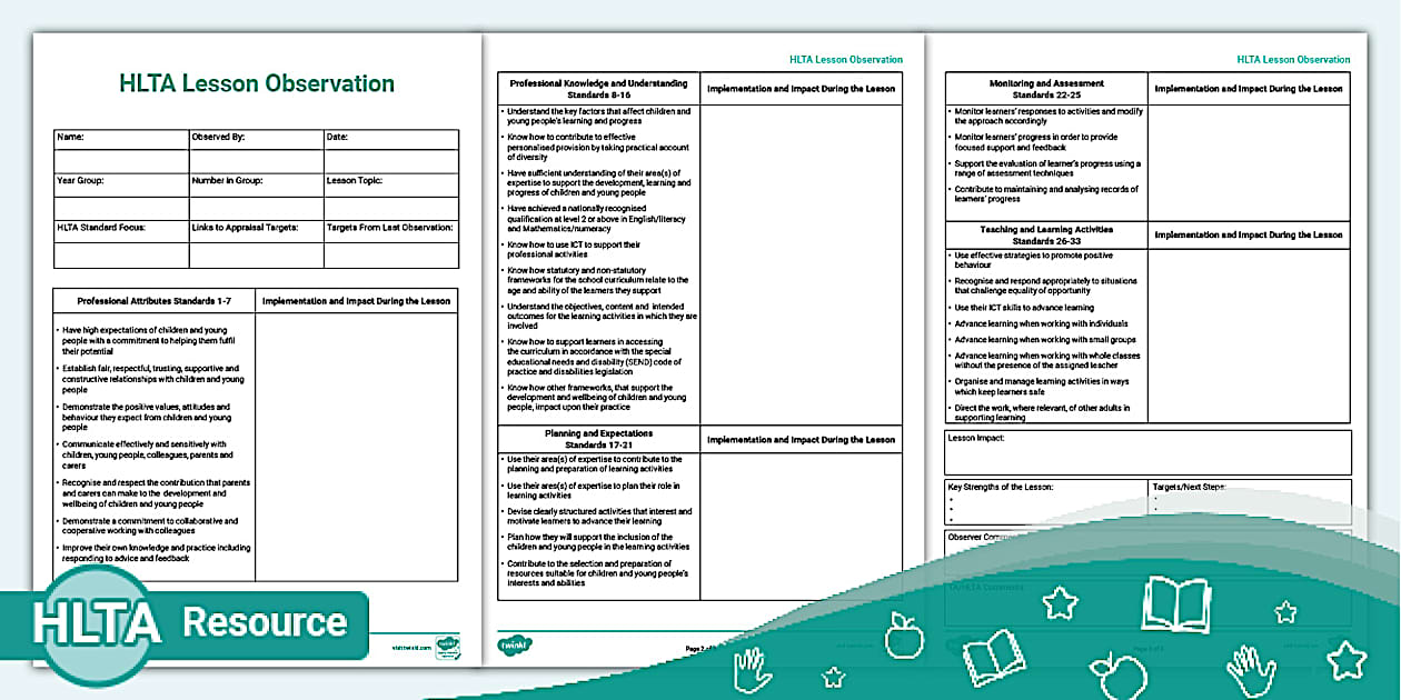 HLTA Lesson Observation (teacher made) - Twinkl