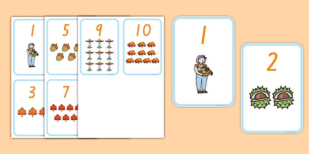 Autumn Themed Number Flashcards (teacher made) - Twinkl