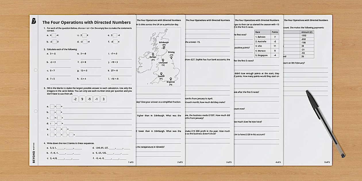 👉 The Four Operations with Directed Numbers - Worded Questions