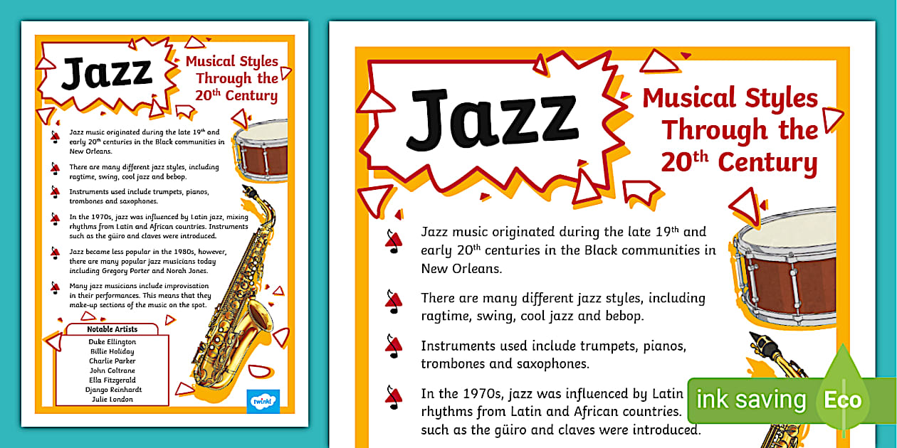 Musical Styles Through the 20th Century Jazz Information Poster