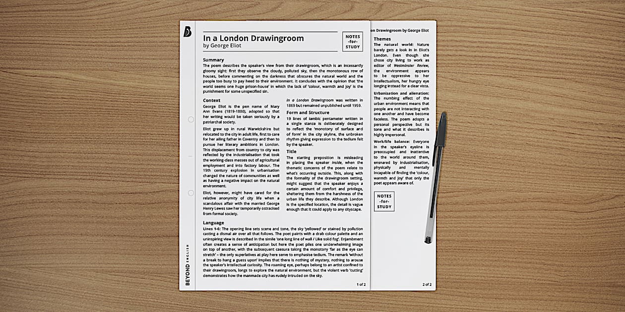 In a London Drawingroom Revision Notes | English | Beyond