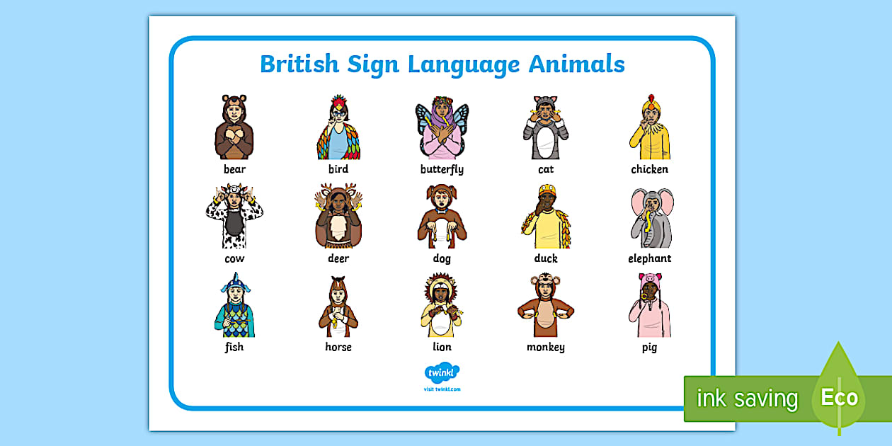 British Sign Language (BSL) Animals Word Mat - Twinkl