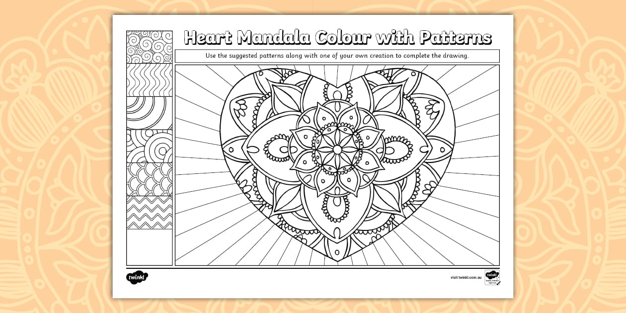Heart Mandala Colour with Patterns Activity (teacher made)