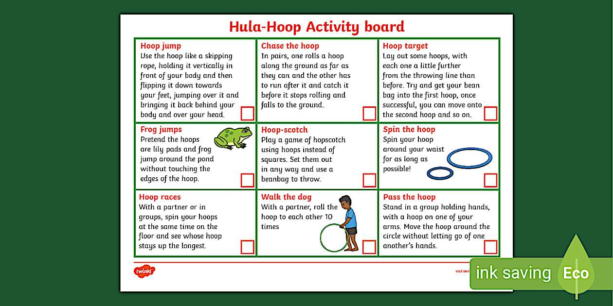 Children’s Hula-Hoop Activities | Bingo Card Activity