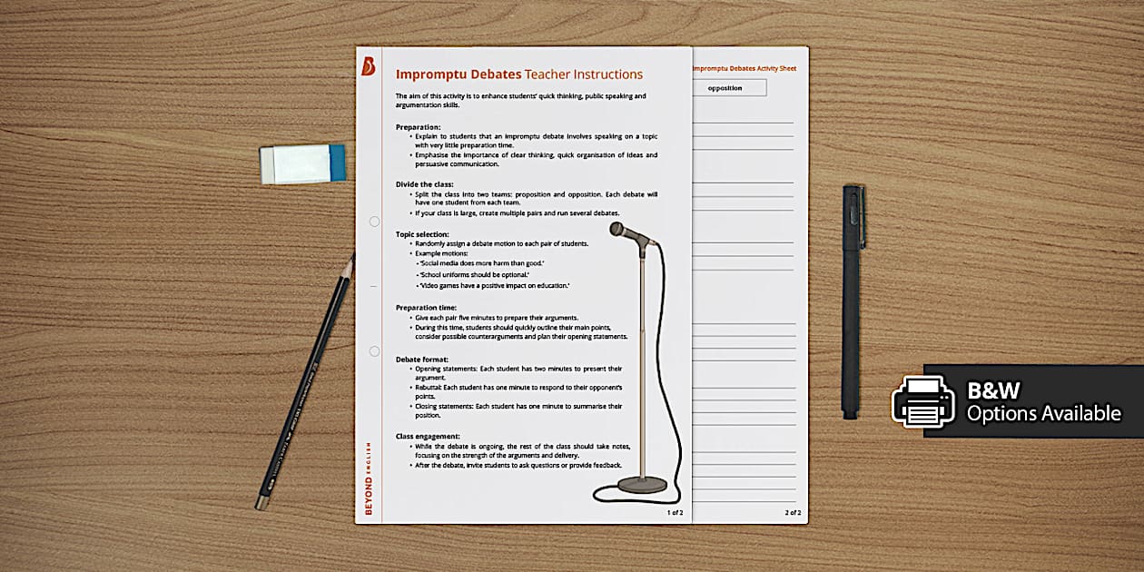 Impromptu Debates Activity Sheet | Twinkl Ireland - Twinkl