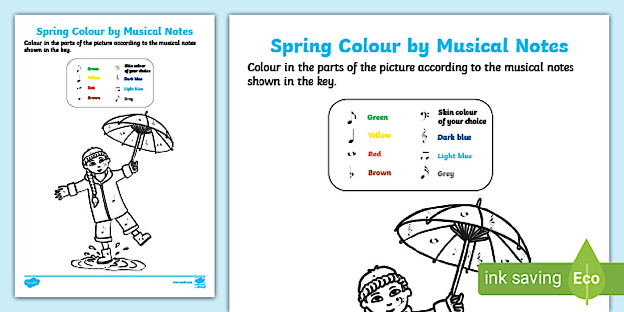 Spring Colour by Musical Notes (teacher made) - Twinkl