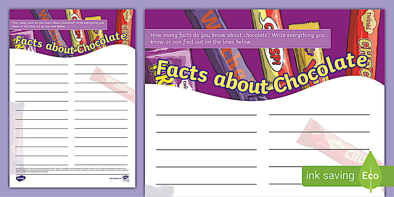 Facts about Chocolate Worksheet (teacher made) - Twinkl