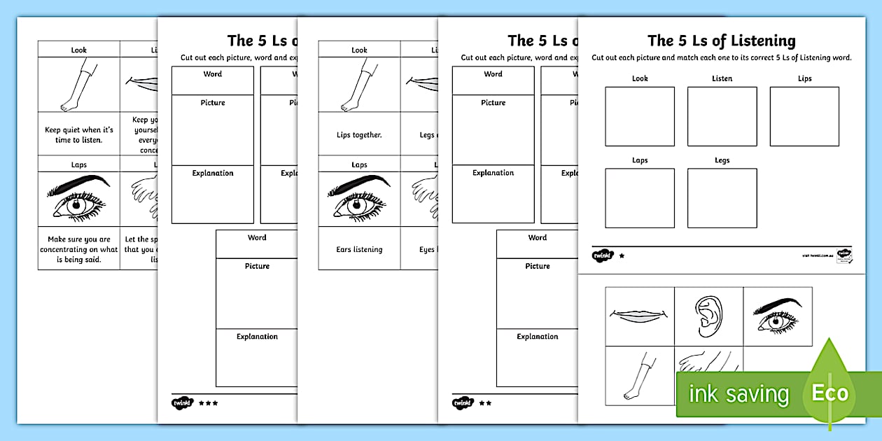 The 5 Ls of Listening Differentiated Word & Picture Matching Worksheet