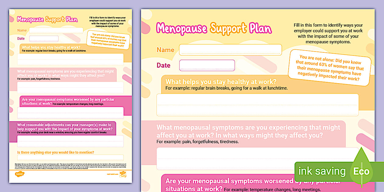 Menopause Support Plan Template (teacher made) - Twinkl